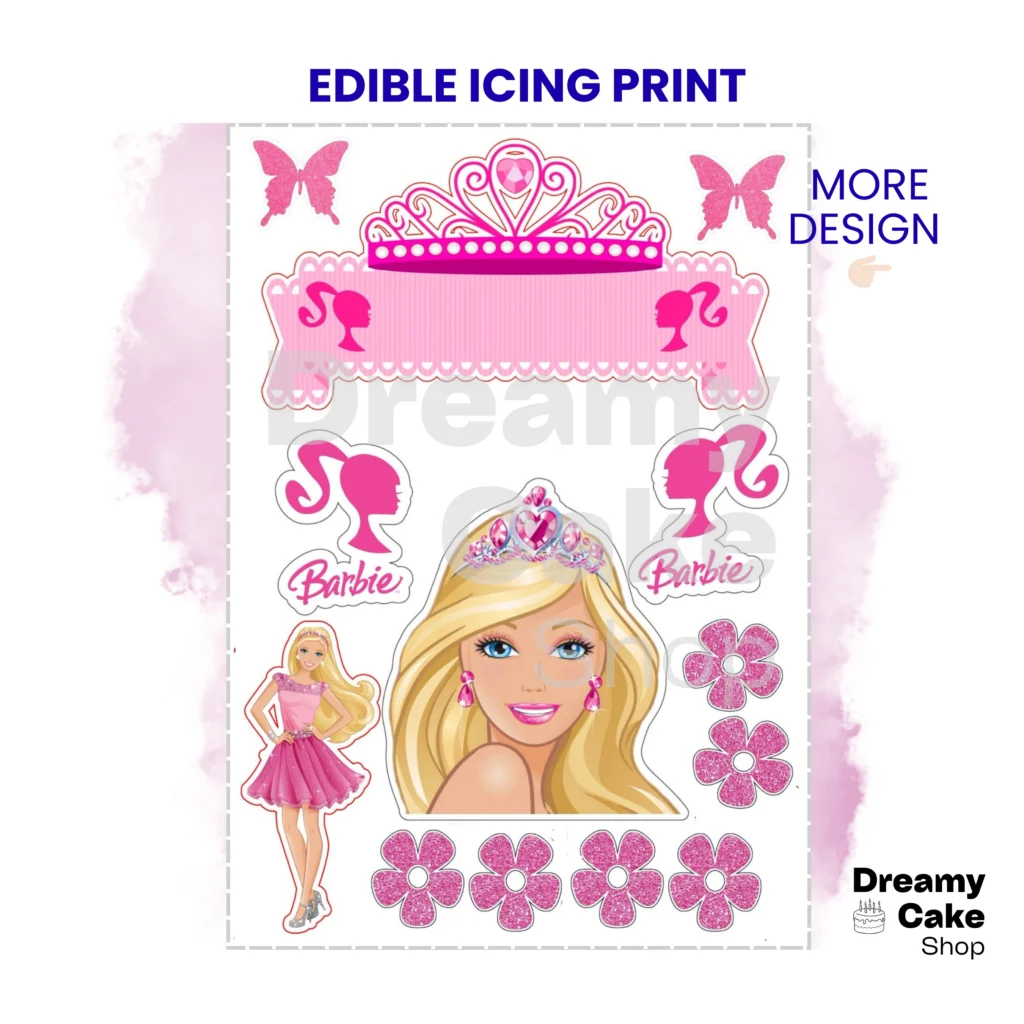 Barbie A4 Edible Cake Topper | Pink Doll Theme | Cupcake Decor ...